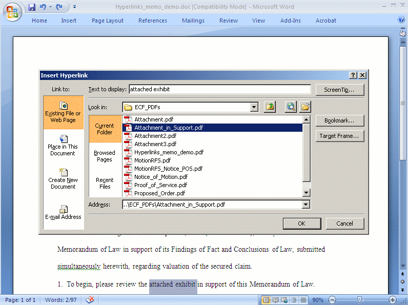 Hyperlinks to Other Documents in the CMECF System