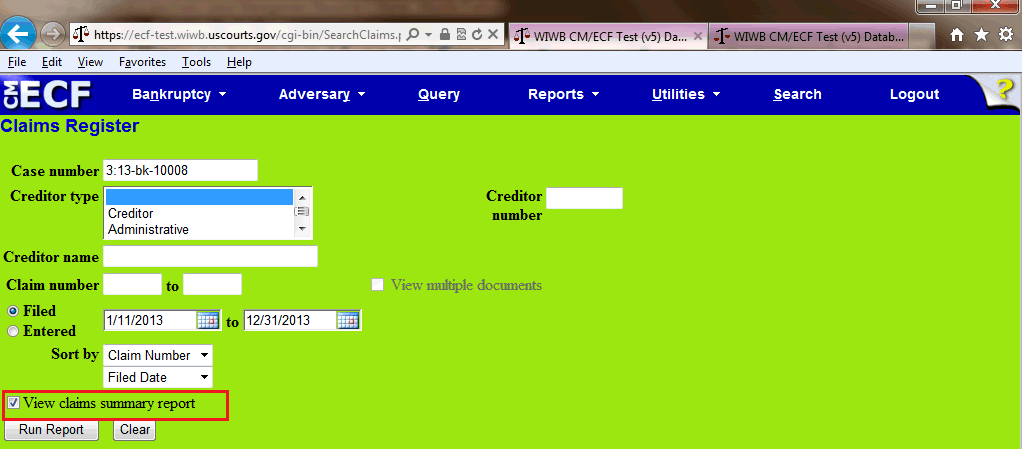 Claims Summary Report